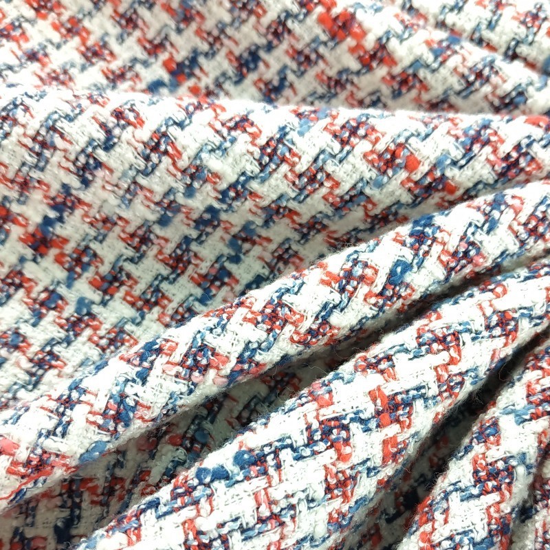 Tela tweed Channel rojo y marino, con dibujo de pata de gallo y ...