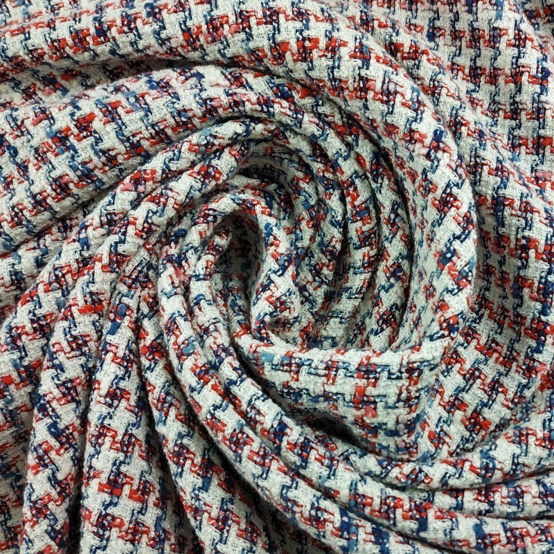 Tela tweed Channel rojo y marino, con dibujo de pata de gallo y ...